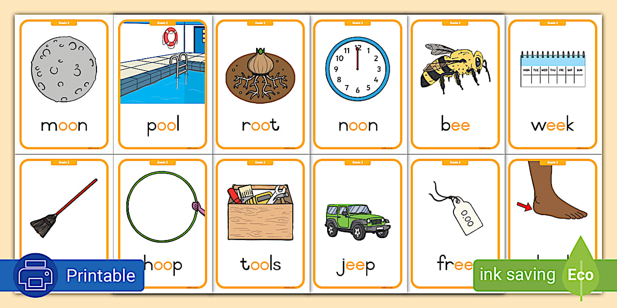 Grade 2 Phonics: oo and ee digraphs: Flashcards - Twinkl