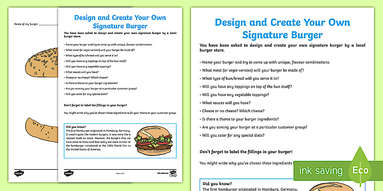 Design and Create a Burger Activity (teacher made) - Twinkl