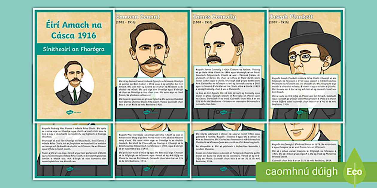 1916 Rising Signatories Fact Files Posters in Irish - Twinkl