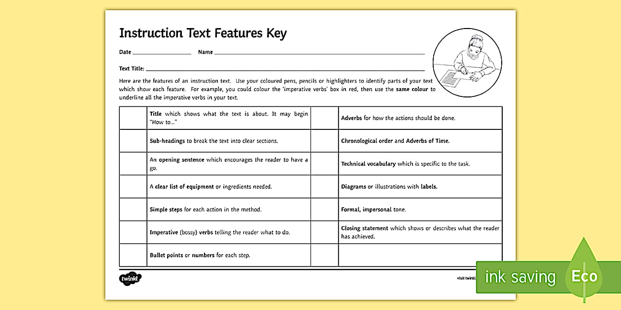 Features of an Instruction Text Checklist KS2 - Twinkl
