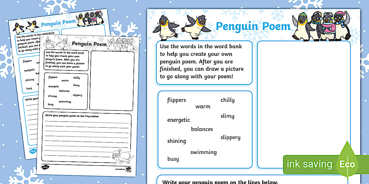 Penguins Poem Writing Template (teacher made) - Twinkl