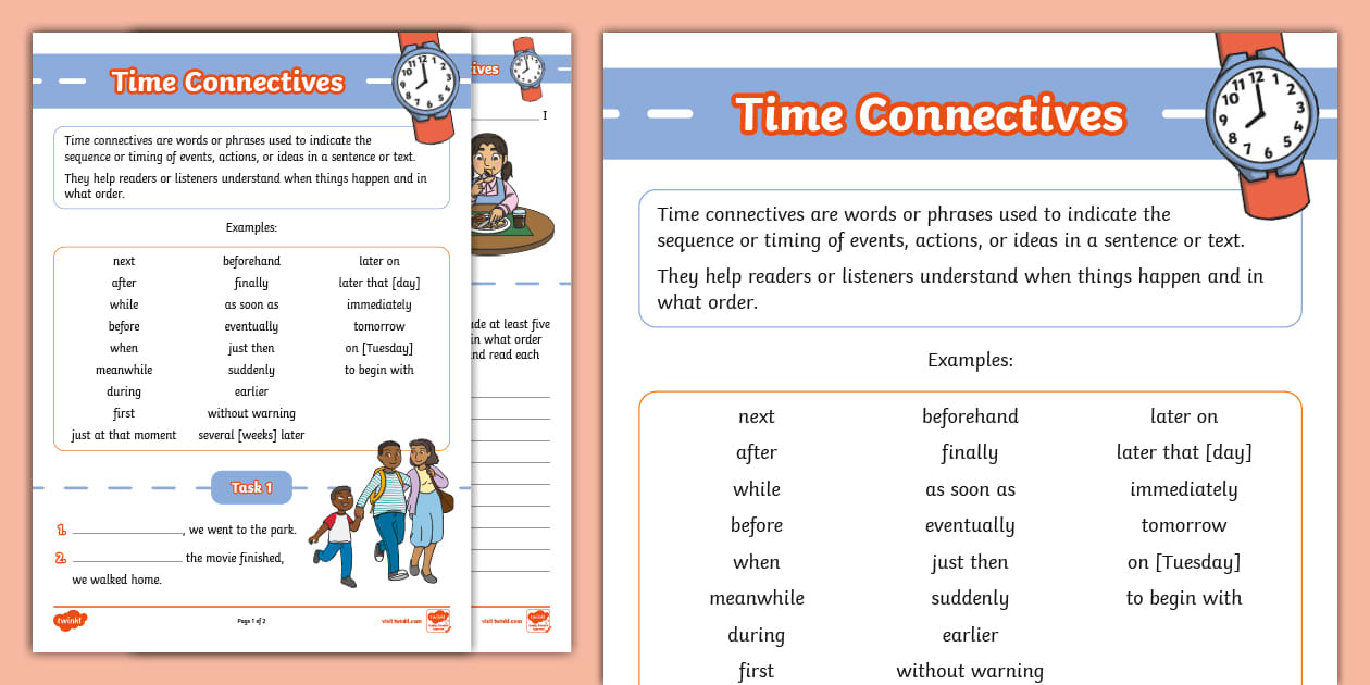 Time Connectives Activity Sheet - Key Stage 1 - Twinkl
