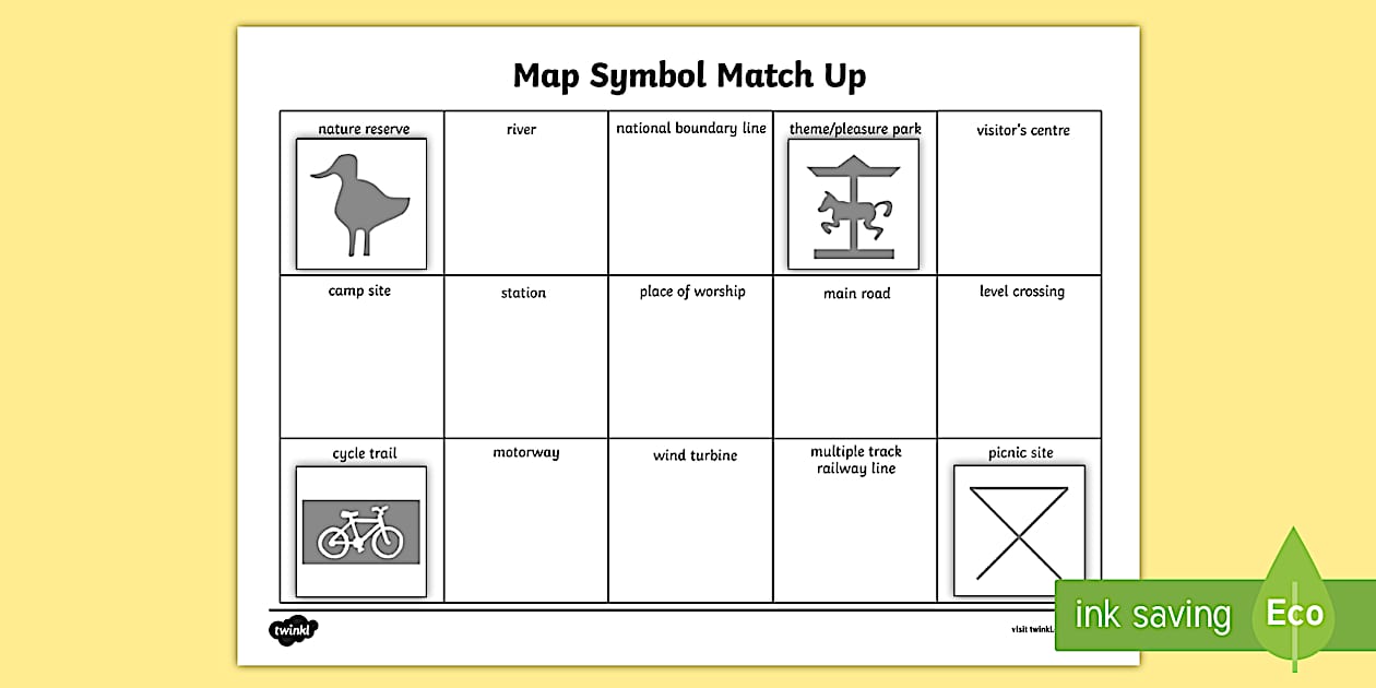 Map Symbol Matching Activity - KS2 map reading - Twinkl