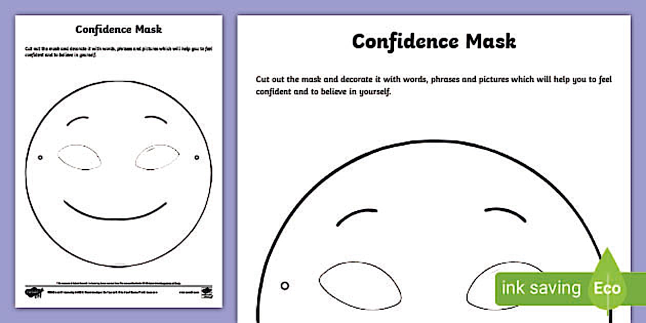 Confidence Mask Self-Esteem Activity Sheet (teacher made)