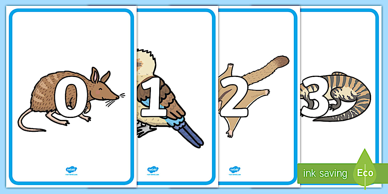 0-20 on Australian Animals Display Numbers - Australian Animals Editable