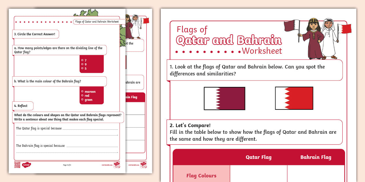 Flags of Qatar and Bahrain Activity Sheet - Twinkl