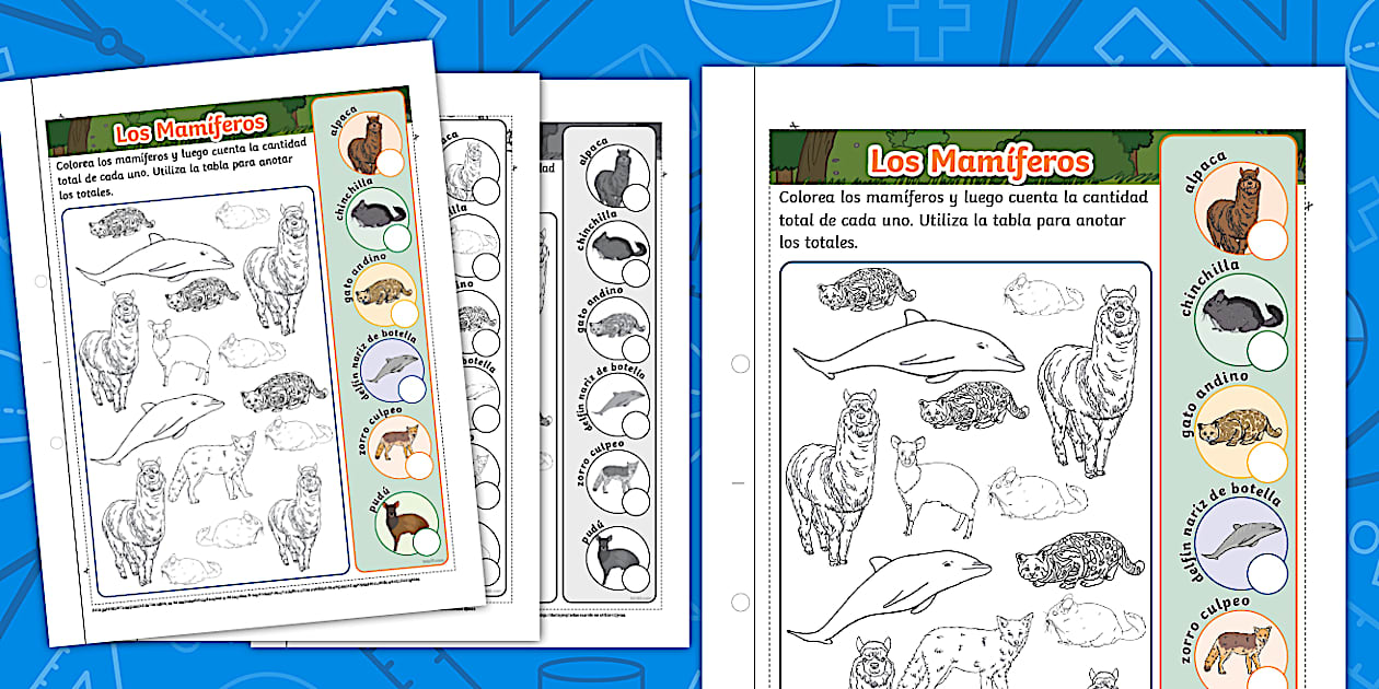 Guía de Trabajo: Cuenta y Colorea - Los Mamíferos