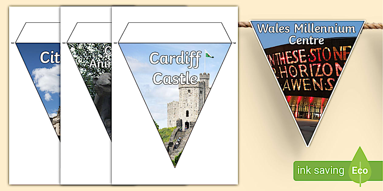 Editable Cardiff Landmarks Display Bunting (teacher made)