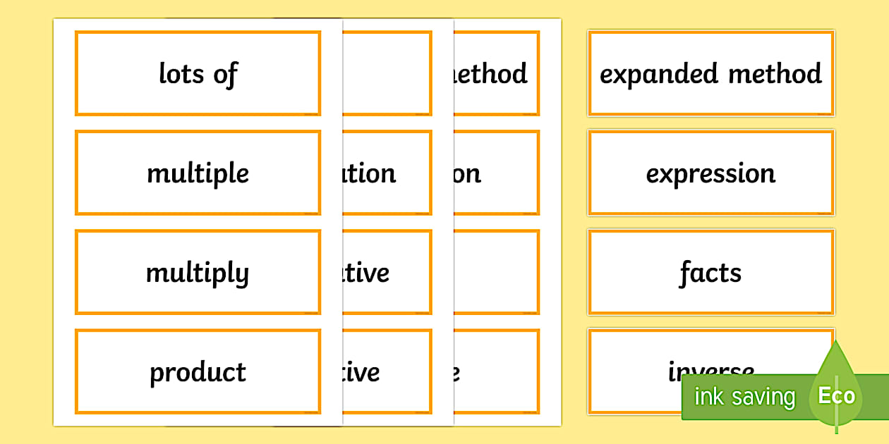 Cursive Year 4 2014 Curriculum Maths Vocabulary Cards Multiplication and