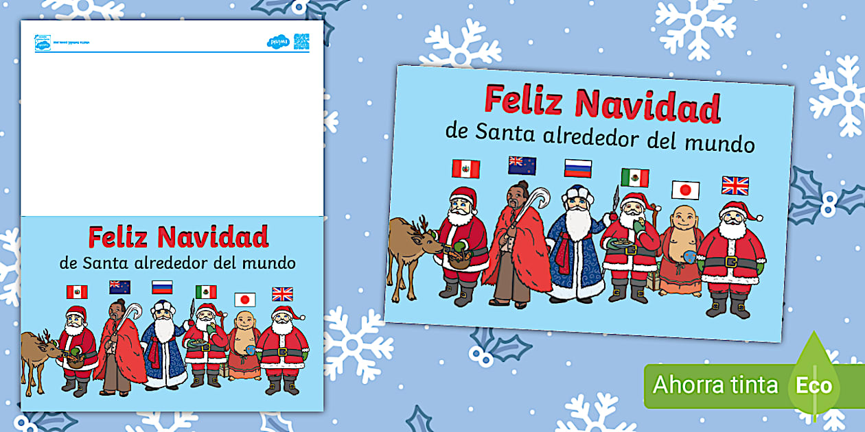 Tarjeta Navideña: Santa alrededor del mundo (teacher made)