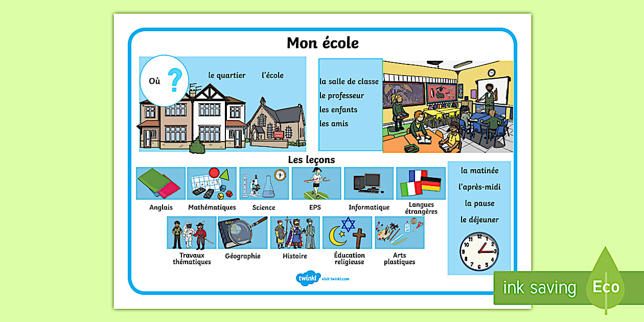 Mon école Set de mots (Teacher-Made) - Twinkl