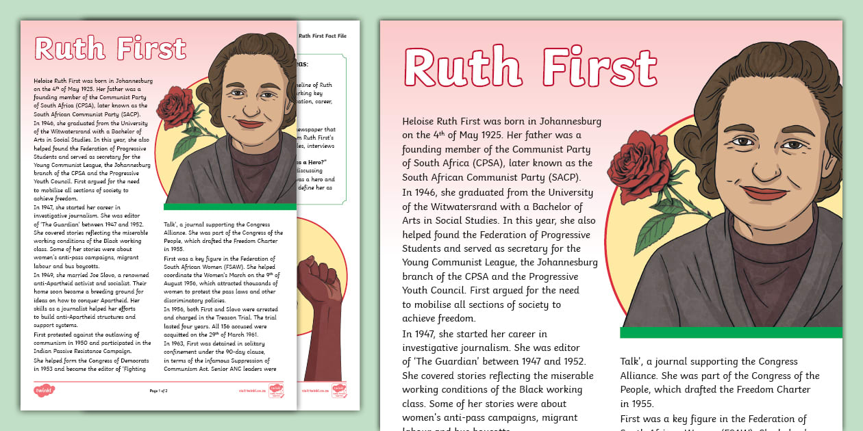 Ruth First Fact File (teacher made) - Twinkl