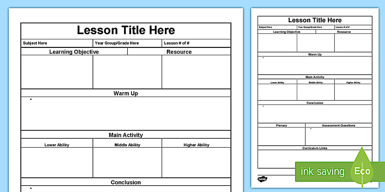 Lesson Plan Template | Teaching Aid | Twinkl Resources