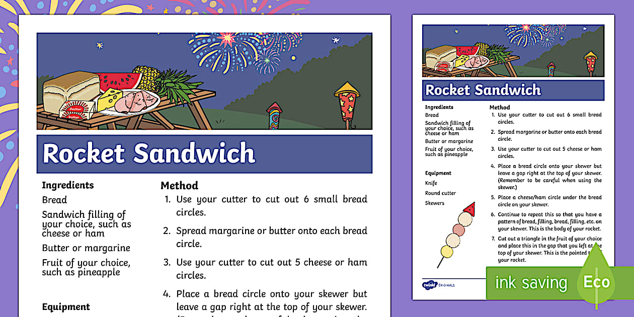 Sparks in the Sky Rocket Sandwich Recipe (teacher made)