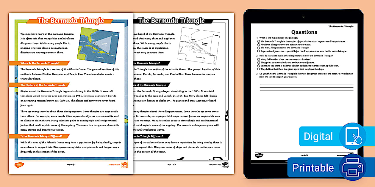 Fifth Grade The Bermuda Triangle Reading Passage Comprehension Worksheet
