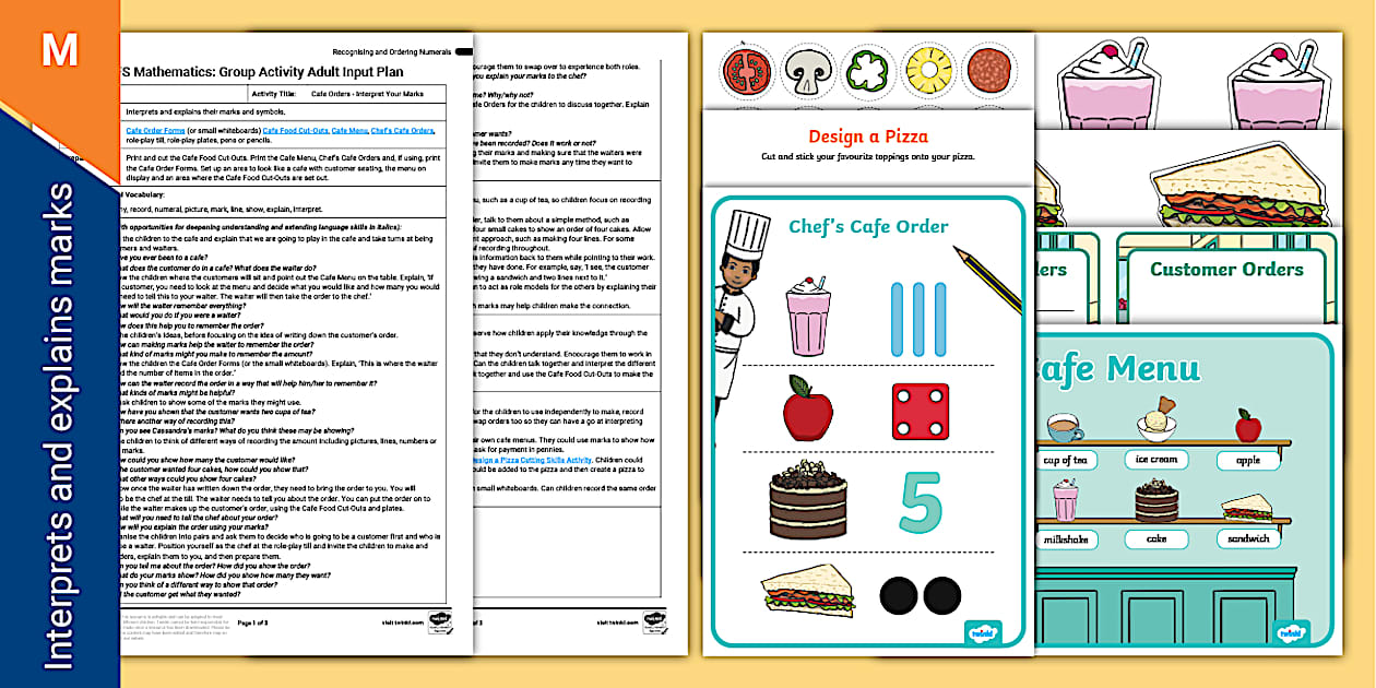 EYFS Maths: Cafe Orders: Interpret Marks Group Activity Plan