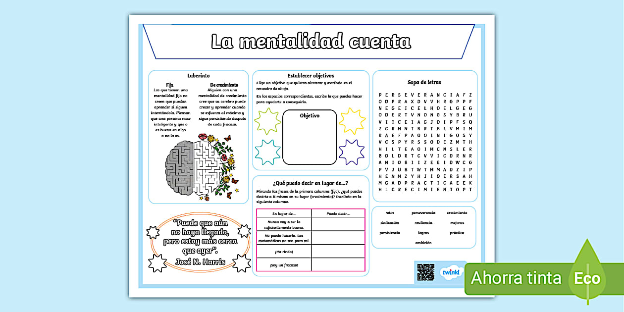 Mentalidad de crecimiento - actividades para primaria alta