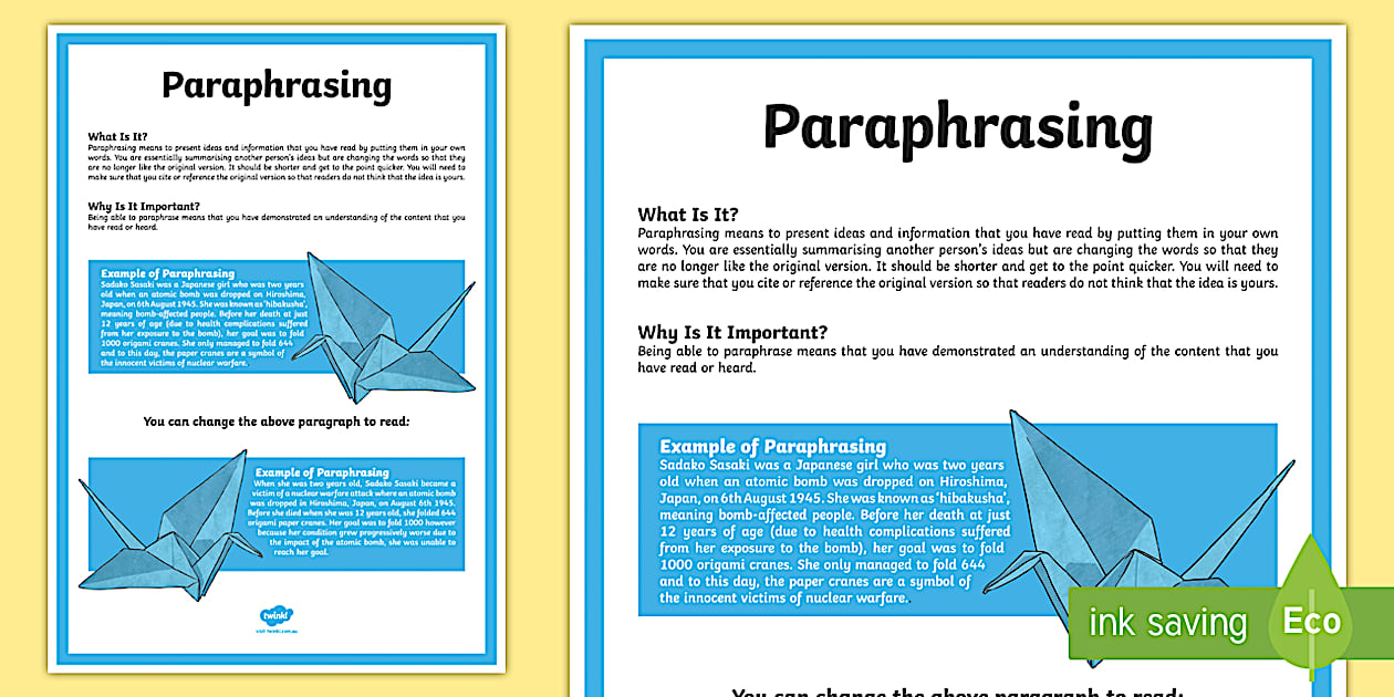 Paraphrasing Display Poster (teacher made) - Twinkl