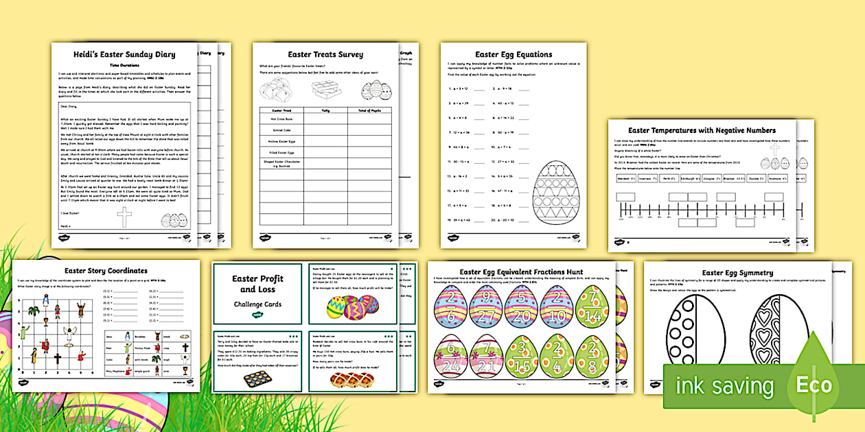 Easter-Themed Maths Worksheets Pack - CfE - Second Level