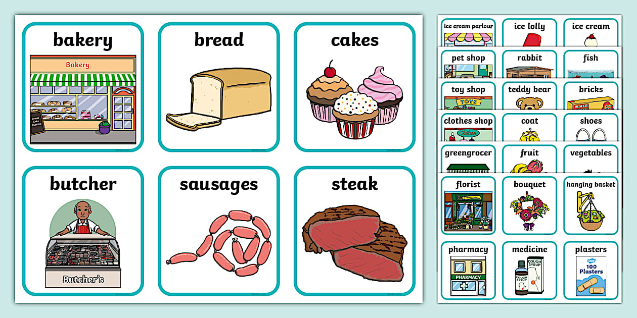 Shops and their Products Matching Cards - Twinkl