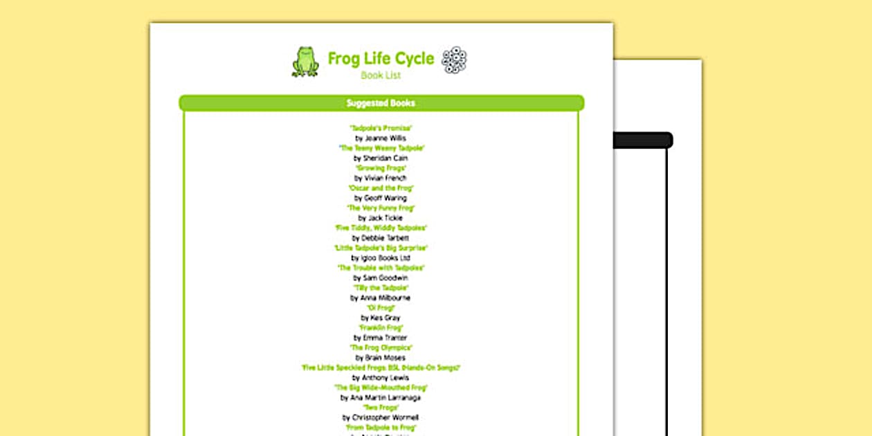 Black and White Frog Life Cycle Book List - Twinkl