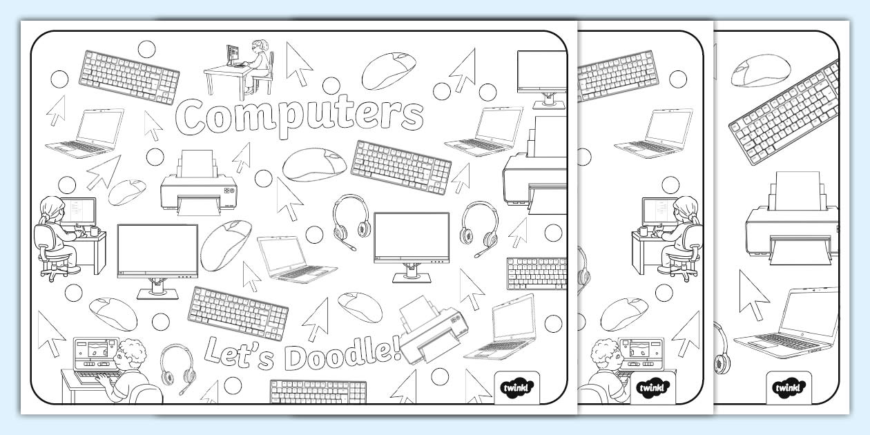 Computer Doodle Colouring Page (teacher made) - Twinkl