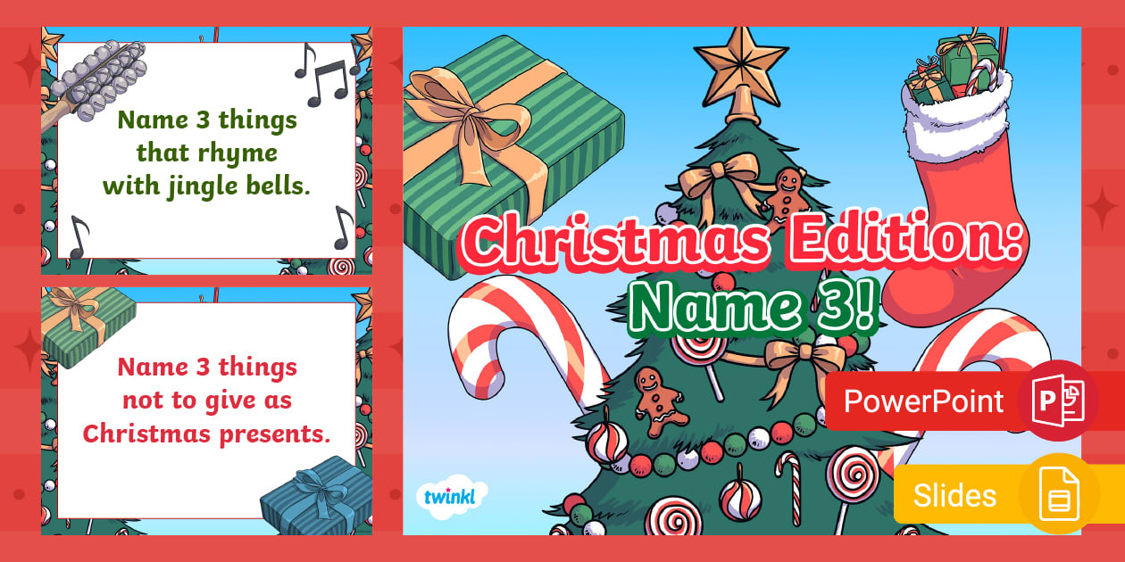 Christmas Edition: Name 3 Game PowerPoint & Google Slides