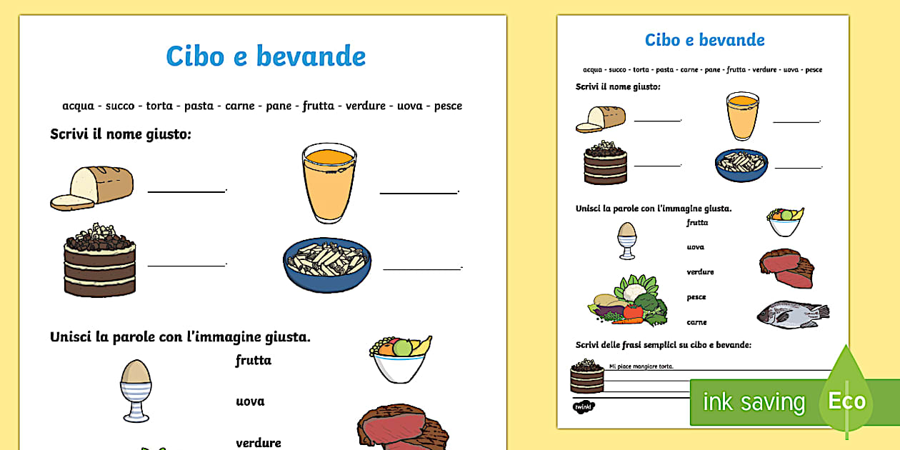Cibo e Bevande Attività (teacher made) - Twinkl