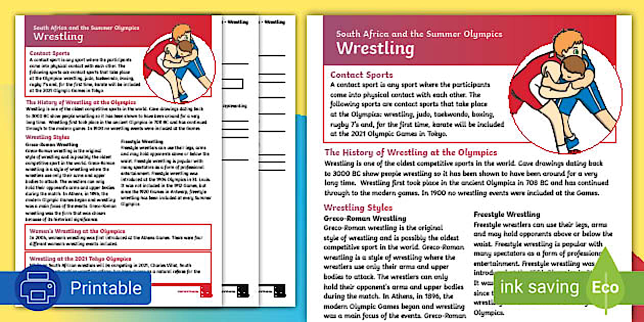 Olympic Wrestling Comprehension Worksheets | South Africa