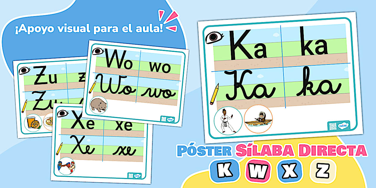 Póster | Sílabas Directas| K | W | X | Z |Lectoescritura |1°