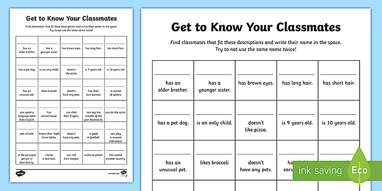 Year 5 Get to Know Your Classmates Worksheets - Twinkl