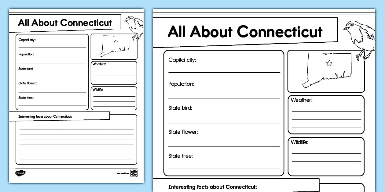 All About Connecticut Research Worksheet for K-2nd Grade