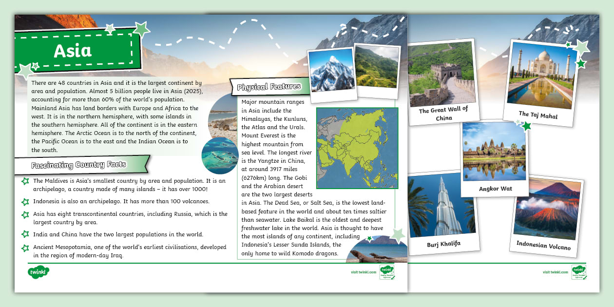 Asia Fact File - Twinkl Geography Fact File (teacher made)