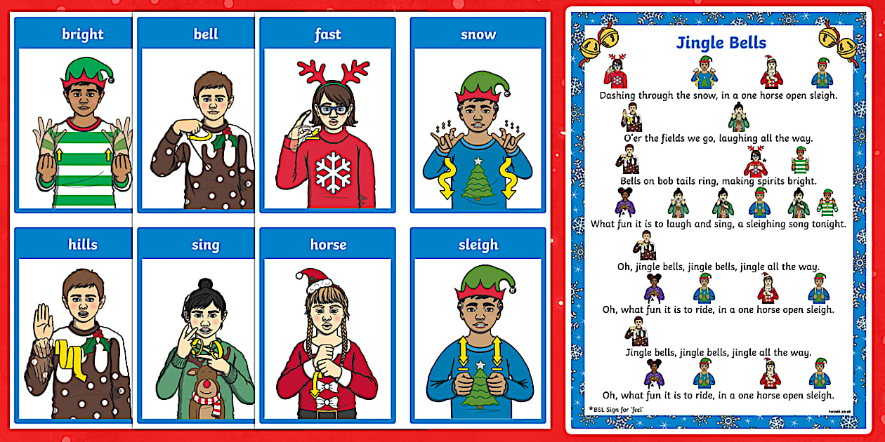 Black and White BSL Jingle Bells Song Sheet Song - Twinkl