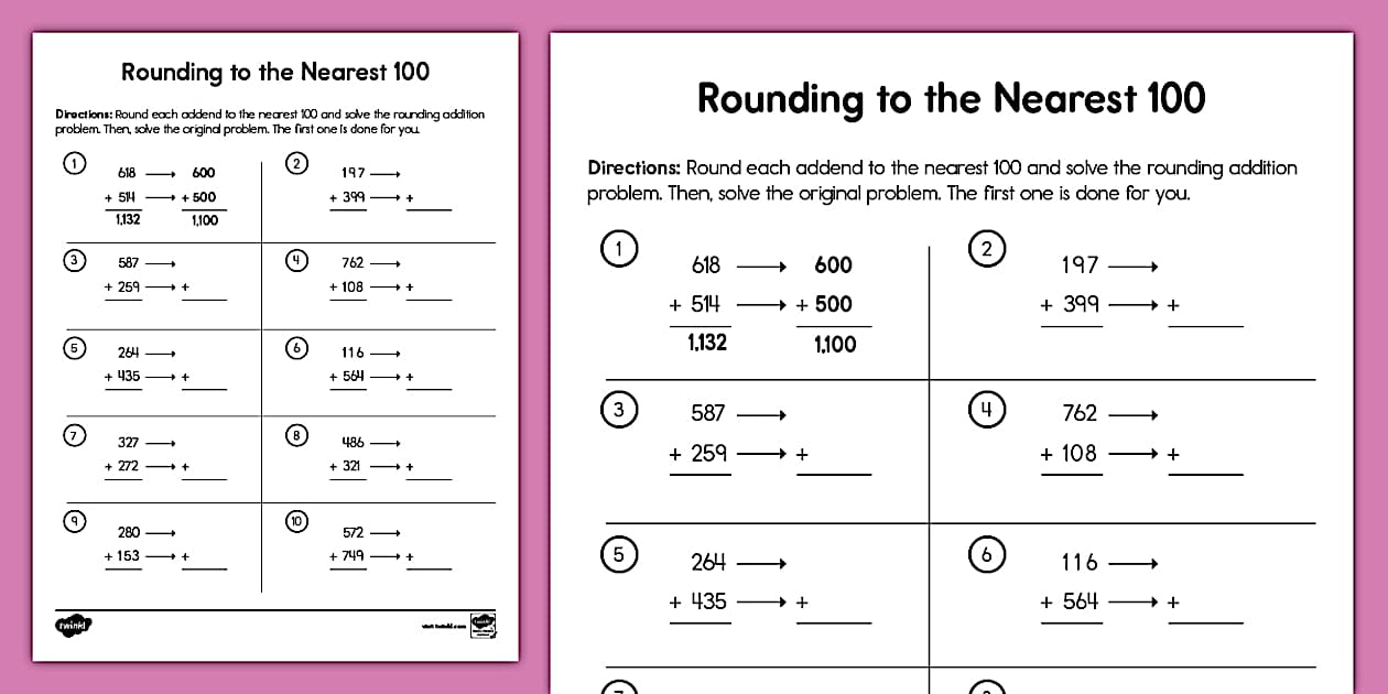 Second Grade Rounding to the Nearest 100 Three-Digit Addition