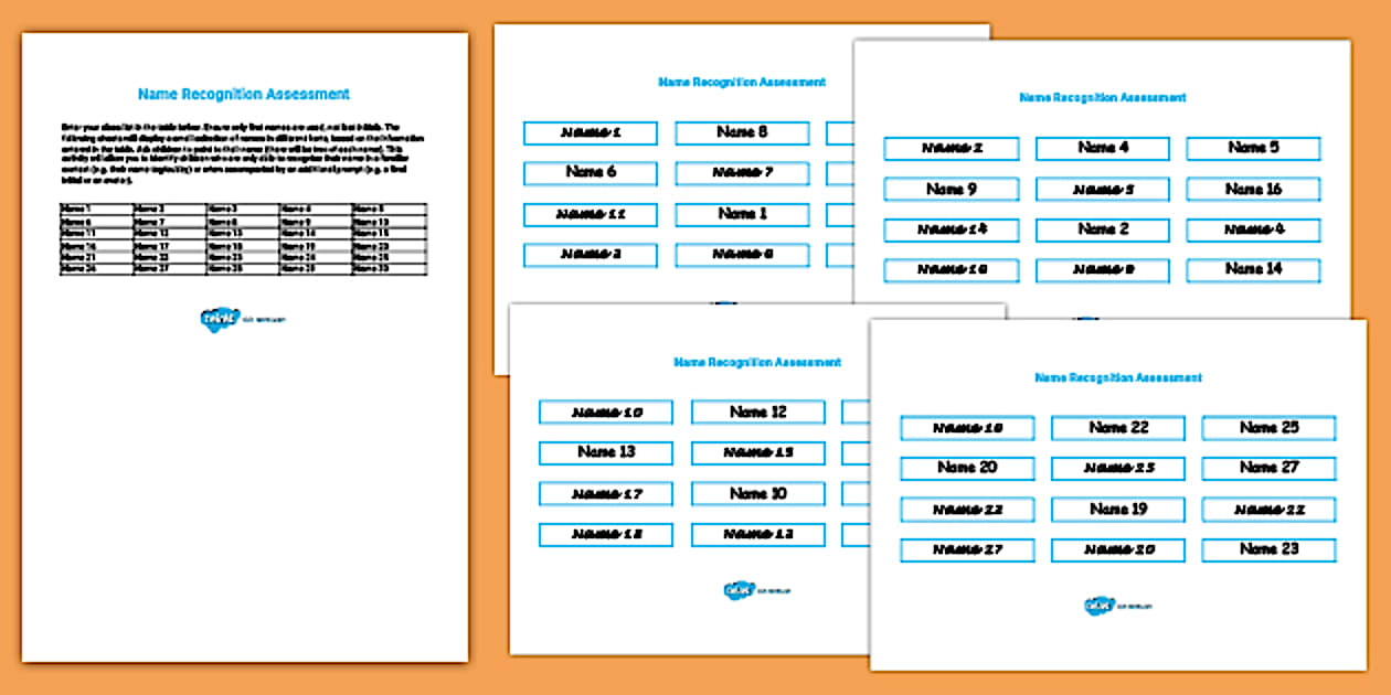 Name Recognition Assessment Task Worksheets - Twinkl