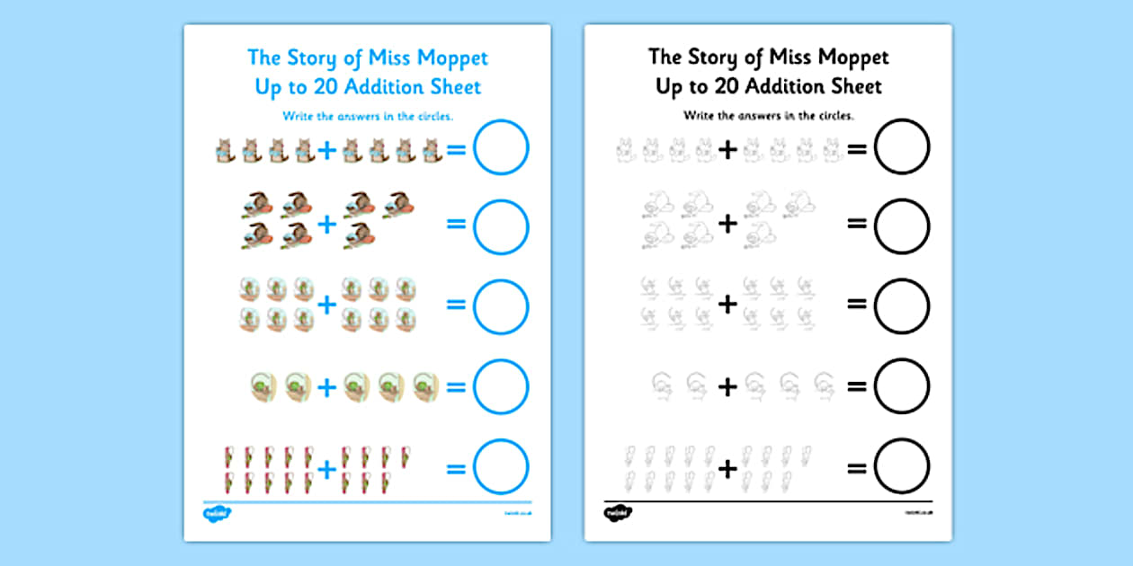 Black and White Beatrix Potter - The Story of Miss Moppet Up to 20 Addition