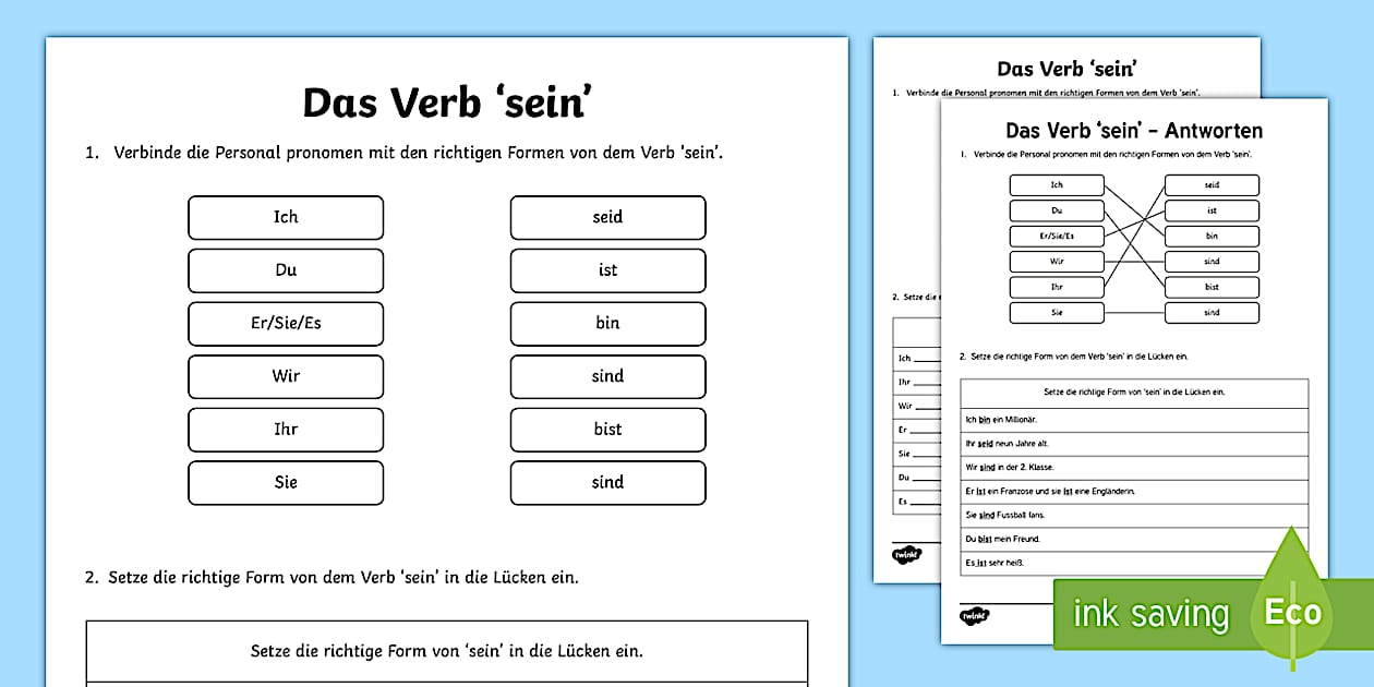 Verb 'Sein' Arbeitsblatt - Twinkl