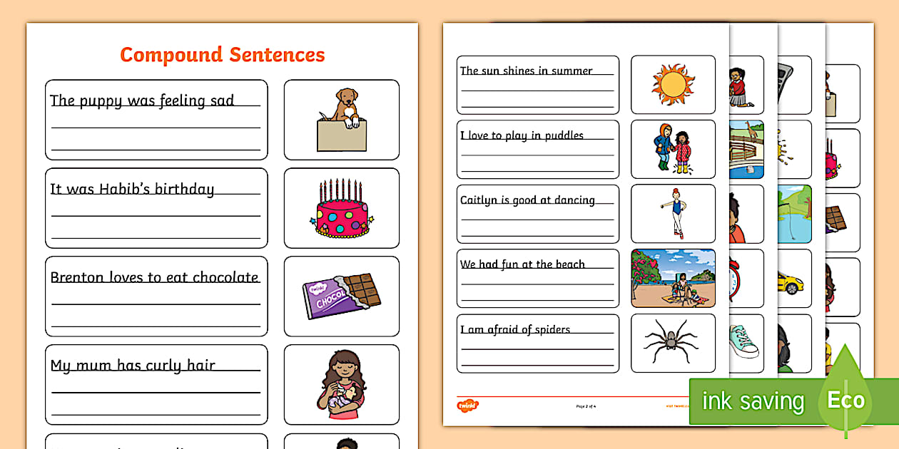 SA Compound Sentence Writing Prompt Pictures Activity