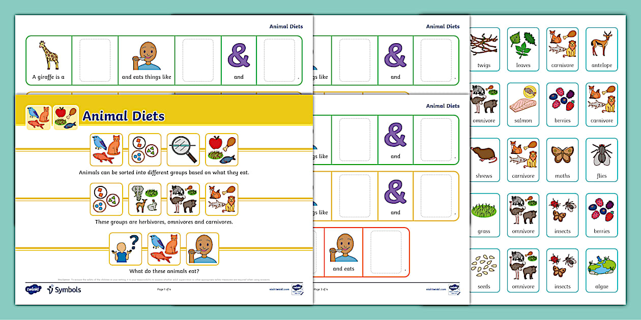Twinkl Symbols: Animal Diets Gap Fill Worksheet (Lesson 3)