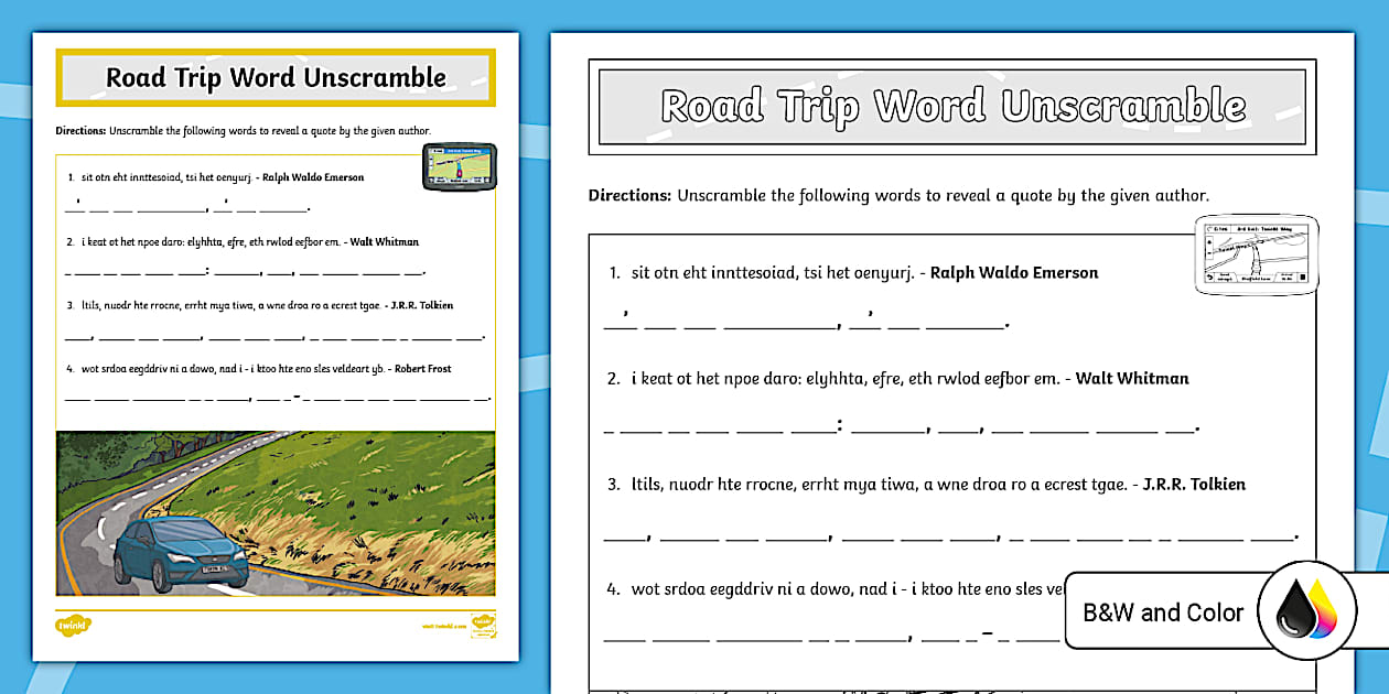 Road Trip Word Unscramble for 3rd-5th Grade (teacher made)