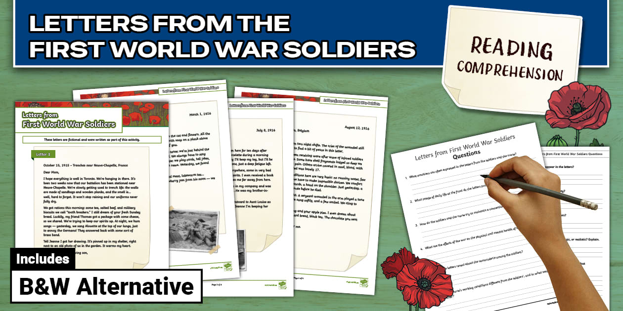 Letters from First World War Soldiers Reading Comprehension