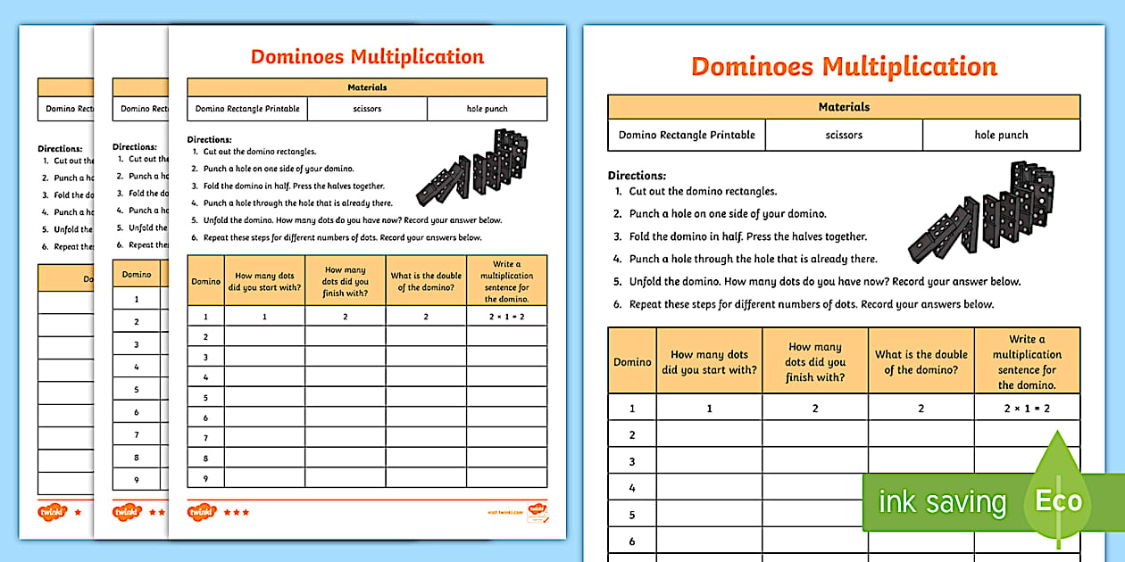 Dominoes Multiplication Differentiated Worksheet for 3rd-5th Grade