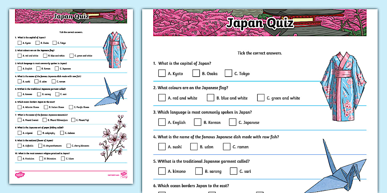 Japan General Knowledge Paper Quiz (teacher made) - Twinkl