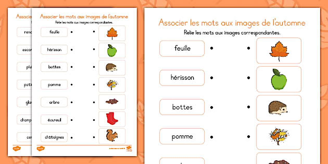 Associer les mots et les images de l'automne (Teacher-Made)