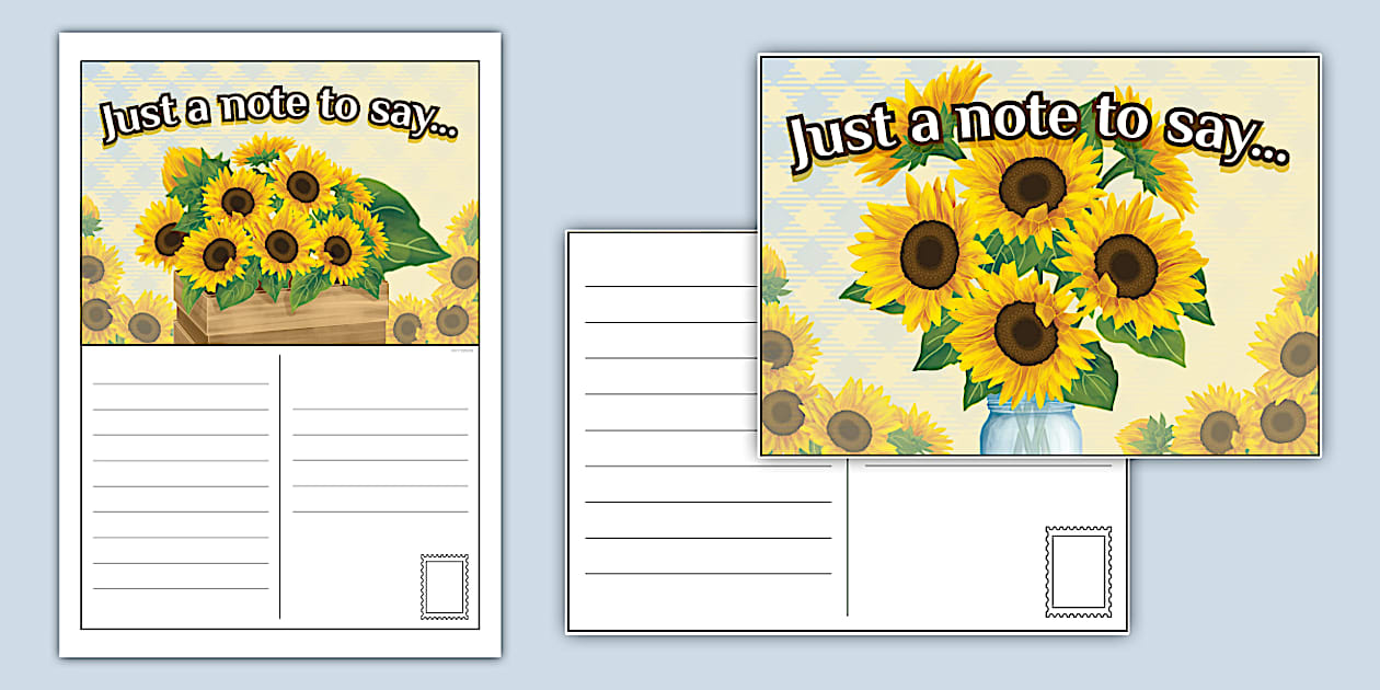 Sunflower-Themed Just a Note to Say... Postcards - Twinkl