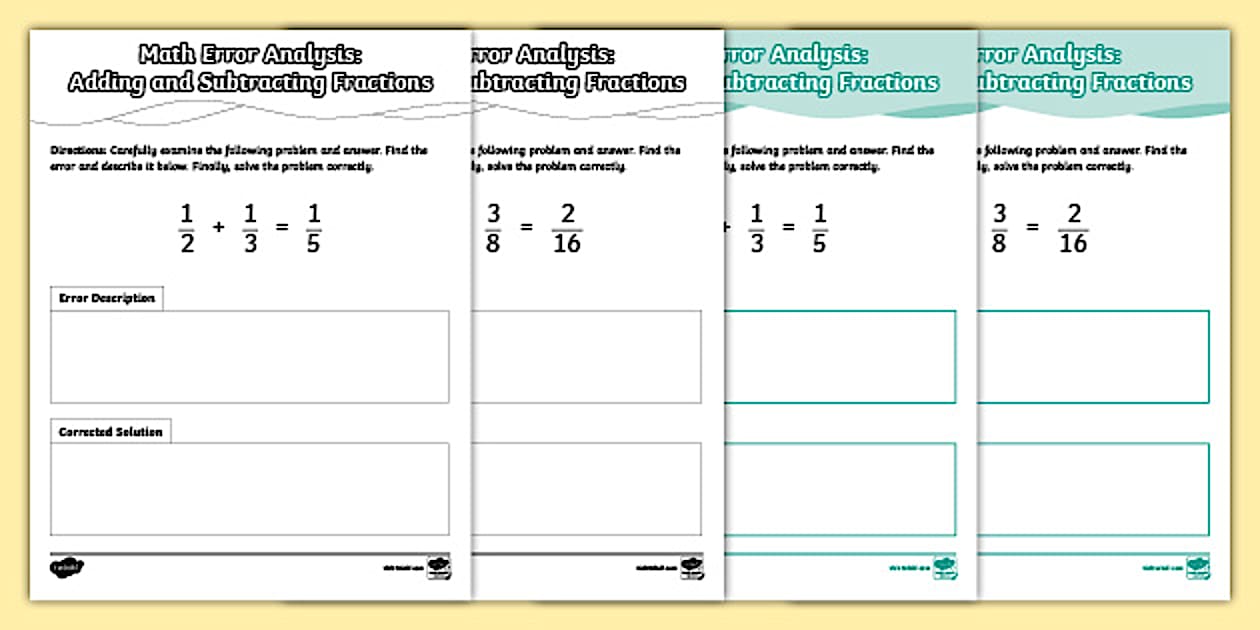 Fourth Grade Math Error Analysis Worksheet: Fractions