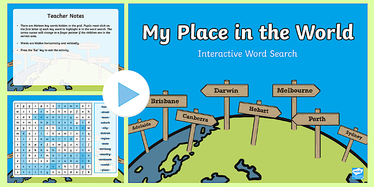 My Place in the World Interactive Word Search - Twinkl