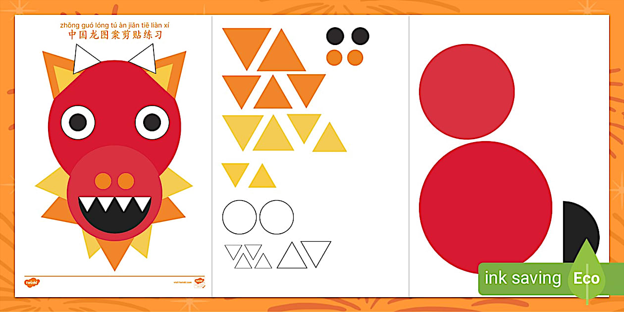 *Singapore Mandarin with Pinyin Chinese Dragon 2D Shape Cutting Skills