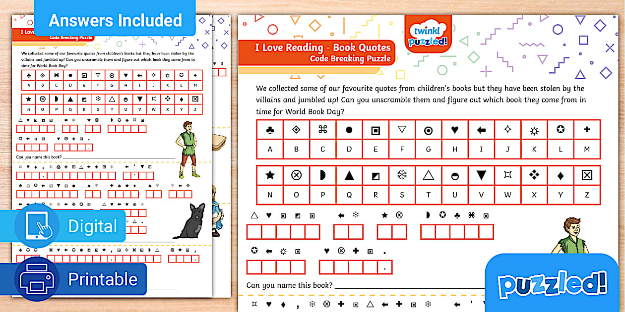 World Book Day Quotes Code Breaker Puzzle | Twinkl Puzzled